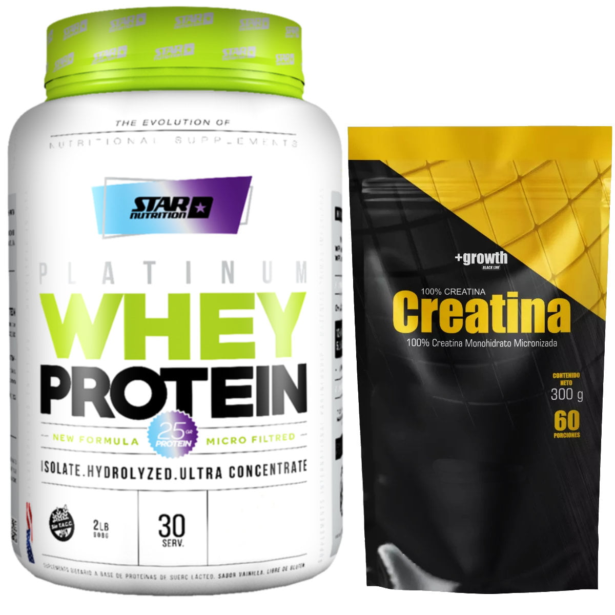 Combo: Platinum Whey 2 lbs Star + Creatina 300 Growth | DeMusculos